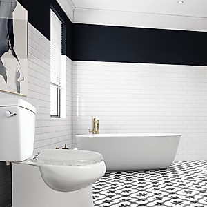 Resin Toilet Seat Elongated Soft Close Quick Release Heavy Duty Toilet Seats with Glitter Cover Acrylic Seats Silver Foil 19 Inch