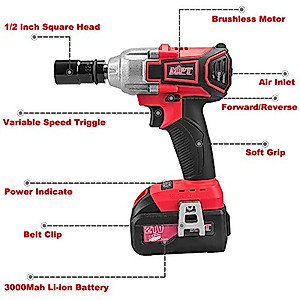 MPT Impact Torque Wrench Cordless, 21V 1/2-inch Brushless Impact Driver with 3.0Ah Li-ion Battery Fast Charger, 250 Ft-lbs(350N.m) Impact Gun/Drill for Car Tires