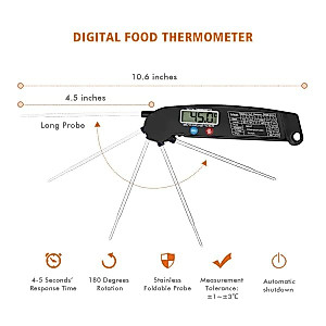 Sweet Dwelling Instant Read Digital Meat Thermometer with Stainless Steel Probe, Fast Food Temperature Readings with Precision Accuracy for Steaks, Chicken, Poultry, Safe Oven, Grilling, and BBQ USE