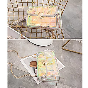 Zeelina Hologram Clear Crossbody Purse Bag Pink Shoulder Tote Handbag See Through Party Tarvel Beach Jelly Clutch Bag Messenger with Chains for Women and Girls (Gray)