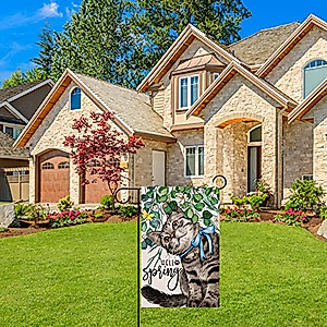 Covido Hello Spring Cat Decorative Garden Flag, Cute Kitty Gardenia Yard Outside Decorations, Farmhouse Outdoor Small Home Decor Double Sided 12 x 18