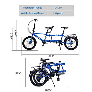 petolovty Tandem Bike - City Tandem Folding Bicycle, Foldable Tandem Adult Beach Cruiser Bike Adjustable 7 Speeds, 2-Seater, CE FCC CCC (Blue)