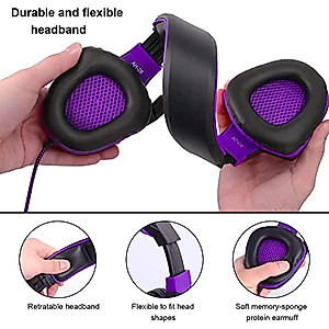 Anivia Computer Over Ear Headphones Wired with Mic Stereo Gaming Headset Noise Isolating Headsets with Volume Control, Bass Surround, Soft Memory Earmuffs for Multi-Platform -AH28plus Black Purple