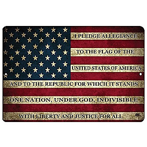 Rogue River Tactical USA American Flag Metal Tin Sign, 12x8 Inch, Wall Decor Man Cave Bar US Pledge of Allegiance