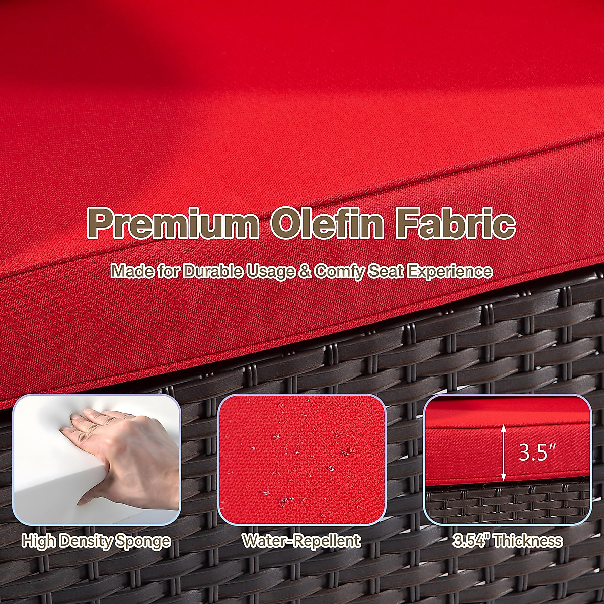 Gardenbee Patio Swivel Glider Wicker Chairs - Outdoor Swivel Rocking Chairs Set of 4 with 2 Wicker Side Tables, Patio Swivel Rocker Chair 6 Piece Patio Furniture Sets for Patio Porch Deck(Brown/Red)