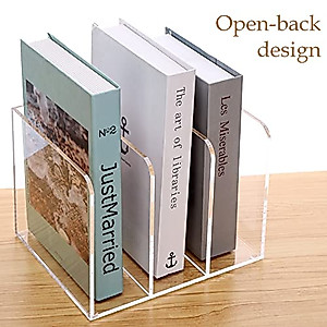 SANRUI Clear Acrylic Magazine File Holder Desk Organizer for Office Organization and Storage with 3 Vertical Compartments 8 1/2''x7 1/5''x 6 1/2'' Transparent