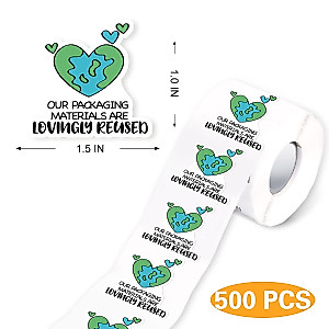 Cute Our Packaging Materials are Lovingly Reused Small Business Stickers,Recycle Reused Box Stickers, Recycling Labels,Packaging Sticker, Package Stickers for Small Business, 500 PCS