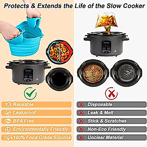 Silicone Slow Cooker Liners, Slow Cooker Divider Insert, Slow Cooker Divider Liners, Compatible with Crockpot 6 QT Oval Slow Cooker, Reusable, Leak-Proof Dishwasher Safe Slow Cooking Liner, Red & Blue