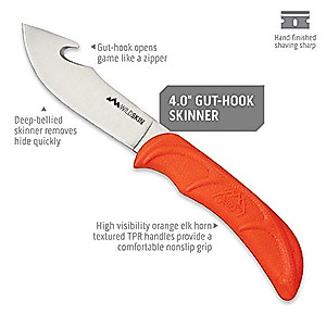 OUTDOOR EDGE WildSkin - 4.0" Fixed Blade Gut-Hook Skinning Knife for Big Game Hunting with Camo Nylon Belt Sheath