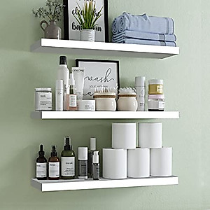 Set of 3 Floating Shelves,Wall Mounted Floating Storage Shelves,White Finish Wall Mount Shelf Sets, Wood Wall Shelves for Decor and Display,Be Used for Kitchen, Bathroom,Living Room, Bedroom and More.