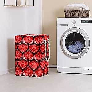 Waterproof Laundry Basket Large Collapsible Laundry Hamper With Handle 4 Detachable Rod, Red 3D Geometric Hearts Love Pattern Bedroom Storage Bin For Clothes, Toys
