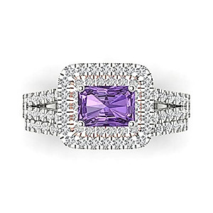 Clara Pucci 3.05ct Emerald Round Cut Customizable Halo Split Shank Alexandrite Designer Statement Ring Band Set 18K 2 tone Gold Size 3.5
