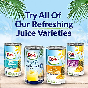 Dole Light Pineapple Juice Drink, No Added Sugar, 40 Calories Per Can, Excellent Source of Vitamin C, 100% Fruit Juice, 6 Fl Oz (Pack of 48)