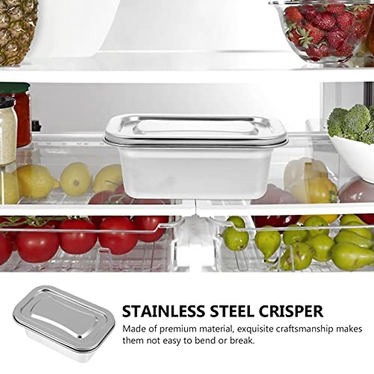 Stainless Steel Food Storage Container, Mini Ice Cream Holder Box Fridge Organizer Case Metal Freezer Bin Airtight Snack Bowl Reusable Refrigerator Boxes