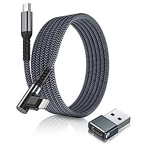 Basesailor USB C to Lightning Charger Cable Right Angled 10ft with USB A Adapter,Apple MFI Certified 90 Degree iOS Type C PD Fast Charging Cord for iPhone 13 12 11 14 Mini Pro Max,SE,AirPods,iPad 8 9