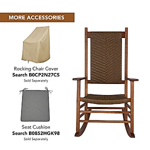 Shine Company Set of 2 Hampton Porch Rockers, High Back Wood Rocking Chairs, Rattan Backrest & Seat, 2-Pack, Oak