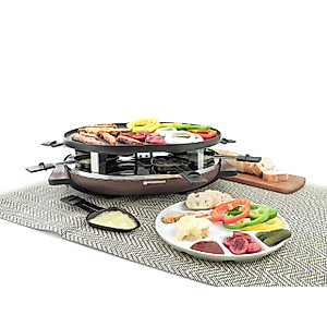 SwissMar KF-77068 8-Person Matterhorn Oval Raclette w/ Wood base, reversible cast aluminum Non-Stick grill plate
