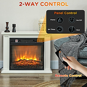 HOMCOM 26" Electric Fireplace with Mantel Surround, 1400W Replaceable Fireplace Insert Heater with Realistic Log and Flame Effect, Remote, Freestanding Fireplace Heater for Living Room, White