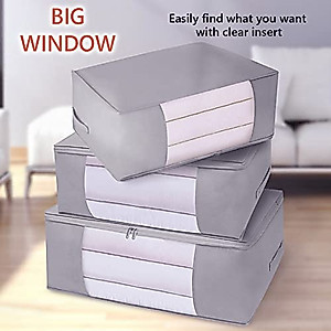 large clothing storage 3 blanket storage bag,Clothes Storage Bins -with zipper, Clear Window & Sturdy Carry Handles, storage bags for blankets and quilts,Toys 60 L