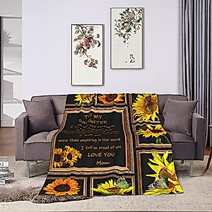 Golden Sunflower Frame Letter to Daughter Throw Blanket Gifts for Daughters from Mothers Daughter Birthday Gifts Blanket Daughter Blanket