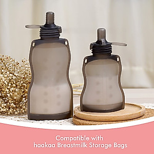 haakaa Reusable Baby Food Pouches, Refillable Silicone Squeeze Storage Pouches, Compatible Breastmilk Storage Bags, Freezer Safe & Washable, 130ml, 2pcs