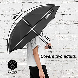 Travel Inverted Umbrella Compact Windproof- Automatic reverse Black Umbrellas for Rain - Men and Women, Folding Portable Teflon Coating 120cm Span, 10 Large Rids Umbrella
