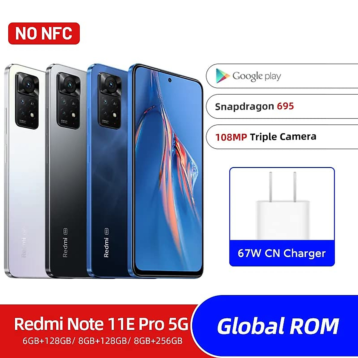 Xiaomi Redmi Note 11E Pro 5G (for Tmobile Mint Tello & Global) (128Gb + 8Gb) Factory Unlocked 6.67 108Mp Cam (Dark World)
