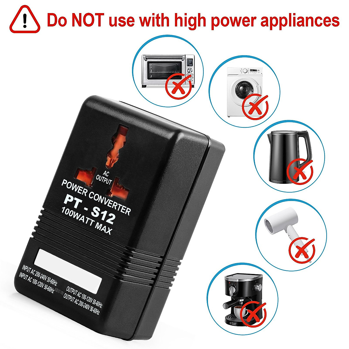 Voltage Converter 110V to 220V Step-Up & Step-Down Power Two-Way Conversion Voltage Converter Transformer for Travel, RV, and Camping(Black, 100W)