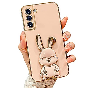 for Samsung Galaxy A14 5G Case,3D Cute Kawaii Hidden Rabbit Bunny Kickstand Design with Camera Protection,Luxury Plating Glitter Soft Silicone Girly Phone Case for Samsung A14 for Women Girls Pink