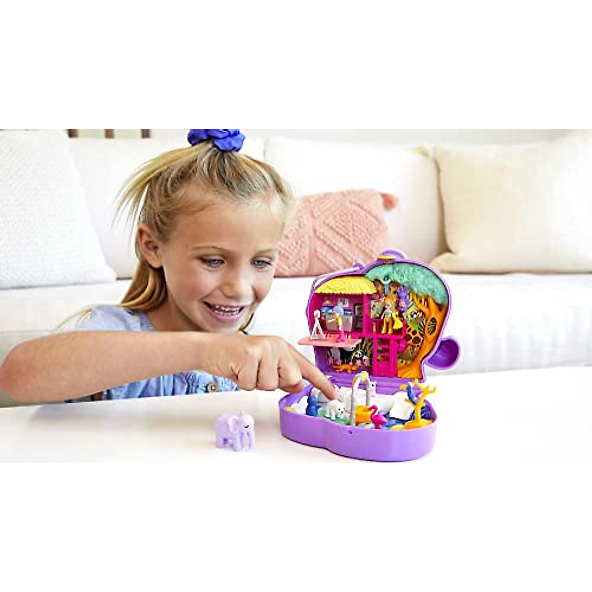 Polly Pocket Compact Playset, Elephant Adventure with 2 Micro Dolls & Accessories, Travel Toys with Surprise Reveals