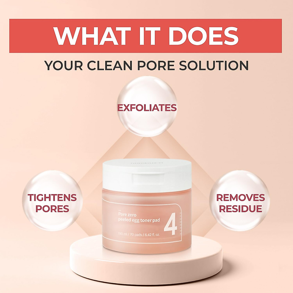 numbuzin No.4 Toner Pads | Pore Zero Peeled Egg Toner Pad | Gentle Exfoliator, PHA, LHA, Makeup Skin Prep, Panthenol | Korean Skincare for Face | 70 Pads/6.42 fl. oz.