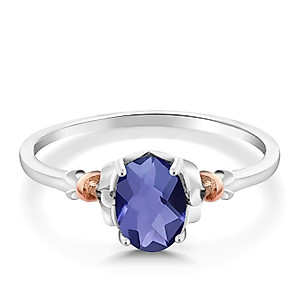 Gem Stone King 925 Silver and 10K Rose Gold Oval Gemstone Birthstone Engagement Ring | Oval 7X5MM | Wedding Engagement Anniversary Solitaire Promise Ring For Women