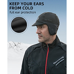 ROCKBROS Winter Cycling Caps for Men Women Windproof Cycling Hat with Sun Visor Under Helmet Liner Black
