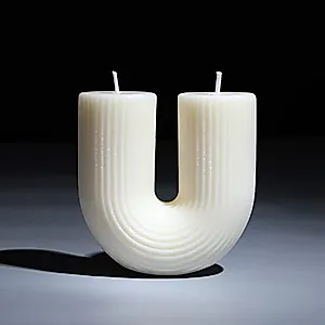 U Shaped Candle White Ribbed Candle Soy Wax Scented Decorative Candles Minimalist Geometric Shaped Candles Cool Aesthetic Candle Handmade Long Lasting Candle for Bedroom Wedding Birthday Decor
