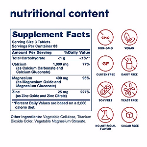 American Health Calcium/Magnesium/Zinc Tablets, 250 Count