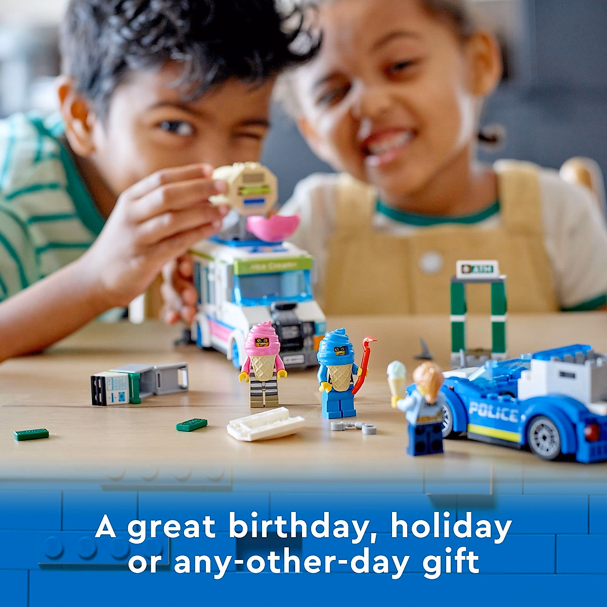 LEGO City Ice Cream Truck Police Chase Van 60314 Toy for Kids, Girls and Boys Age 5 Plus Years Old with Splat Launcher & City Police Car