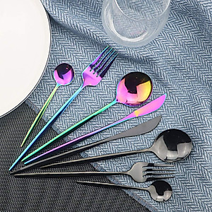 JASHII 32 Pieces Silverware Set, Flatware Set Stainless Steel Cutlery Set Service for 1,Include Knife/Fork/Spoon,Mirror Polished (Rainbow)