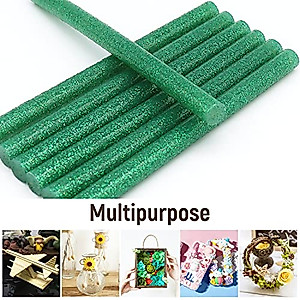 FOCMKEAS 16 PCS Mini Hot Glue Sticks 0.27" Dia. x 3.94" Long Hot Melt Glue Gun Sticks All Purpose Adhesive for Multi-Temp Hot Glue Gun Glue DIY Work， Glitter Green
