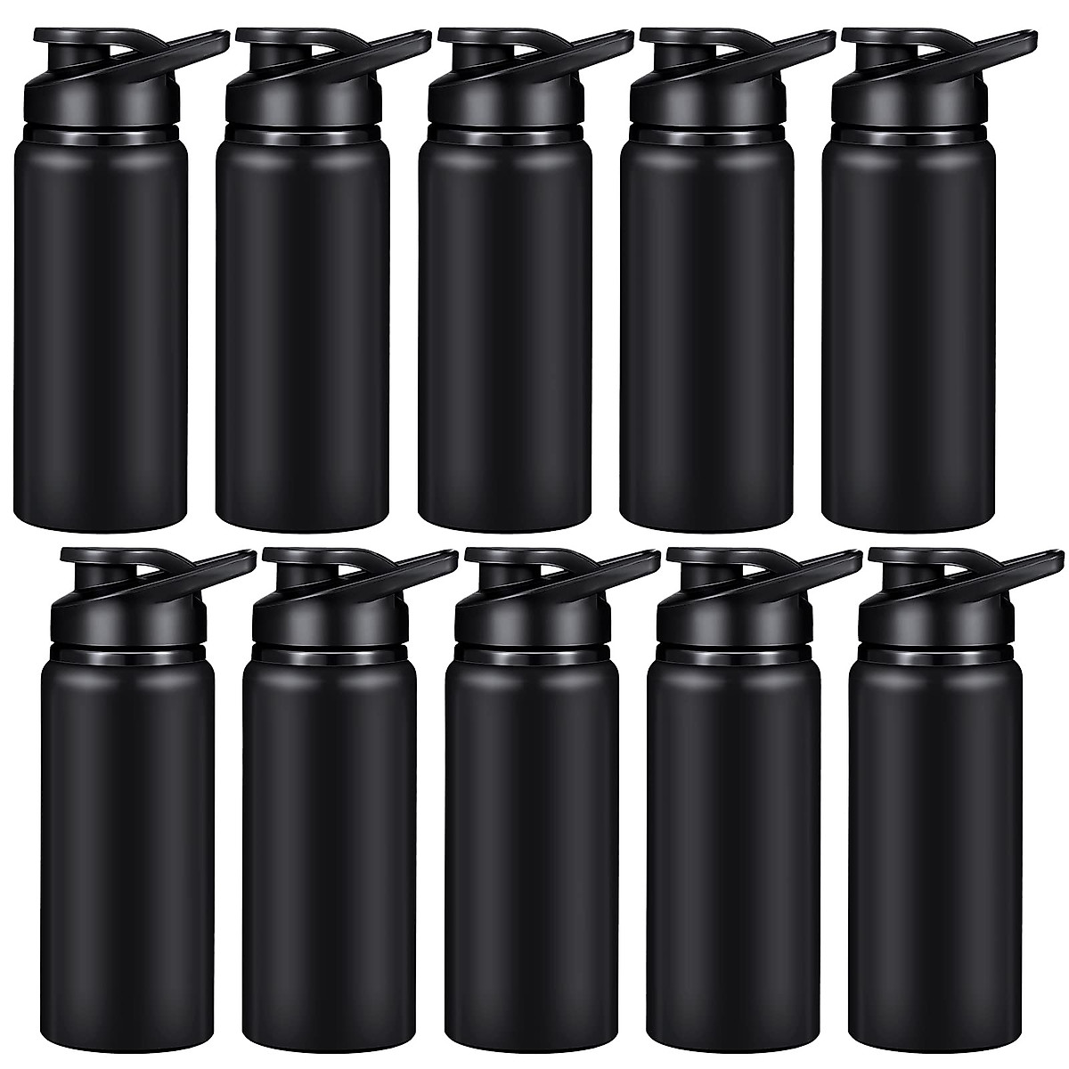 CHENGU 10 Pieces Water Bottle Bulk 20 oz Aluminum Reusable Bottles Lightweight Snap Lid Water Cups Easy Carry Leak Proof Travel Tumbler for Gym Sports Camping Hiking Fishing (Black)