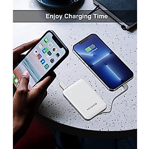 4500mAh Built in Cable Cell Phone External Battery Pack, Portable Phone Charger Power Bank 5V 2.1A Charging Mobile Phone Charger USB-C in/Out Compatible with iPhone 11/12/13, Heated Vest, White