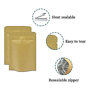 MITOB Mylar Bag Kraft Paper Foil Inner Self Standing Resealable Zipper Lock Pouch Food Stand Up Bags for Zip Packing Candy Biscuits Lock Food with Notch (200, 3.5x5.5 inch)