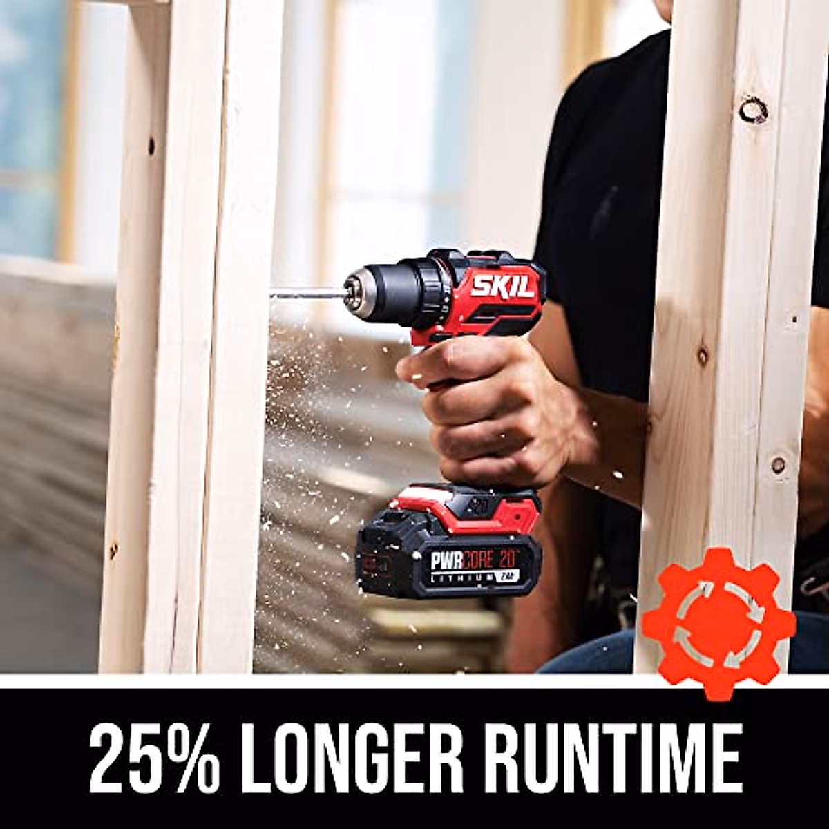 SKIL PWR CORE 20 Brushless 20V 1/2 In. Compact Varible-Speed Drill Driver Kit with 1/2'' Single-Sleeve, Keyless Ratcheting Chuck & LED Worklight Includes 2.0Ah Battery and PWR JUMP Charger-DL6293B-10