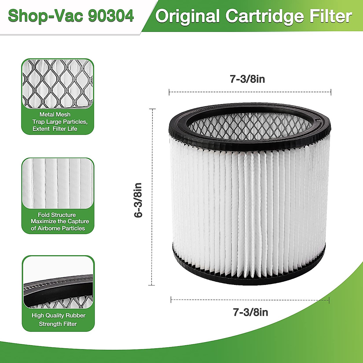 Shop-Vac 5926211 12 Gallon 6.0 Peak HP Wet/Dry Vacuum + 90304 Replacement Cartridge Filter