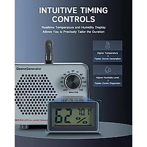 CREWORKS Ozone Generator, 35000 mg/h High Capacity Ozone Machine for Car Home Smoke Pet Odor Removal, Commercial Ozone Odor Eliminator Air Purifier with Timer Display for 3200 sq ft Room, Silver