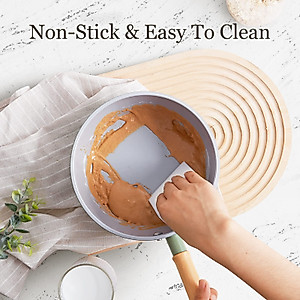 ROCKURWOK Ceramic Nonstick Sauce Pan with Lid, 1.5 Qt Small Pots for Cooking, Small Pot Wooden Handle for Cool Touch, Non Toxic & Pfas-Free Saucepan, Universal Base(Gas, Electric & Induction), Green