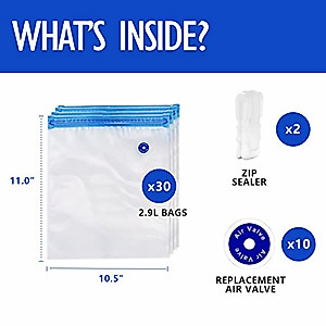 VICARKO 30 Vacuum Zipper Bags, Vacuum Sealer Bags, Food Storage, Reusable Bags, with Double Layers, BPA Free, 2.9L, 11.0 x 10.5"