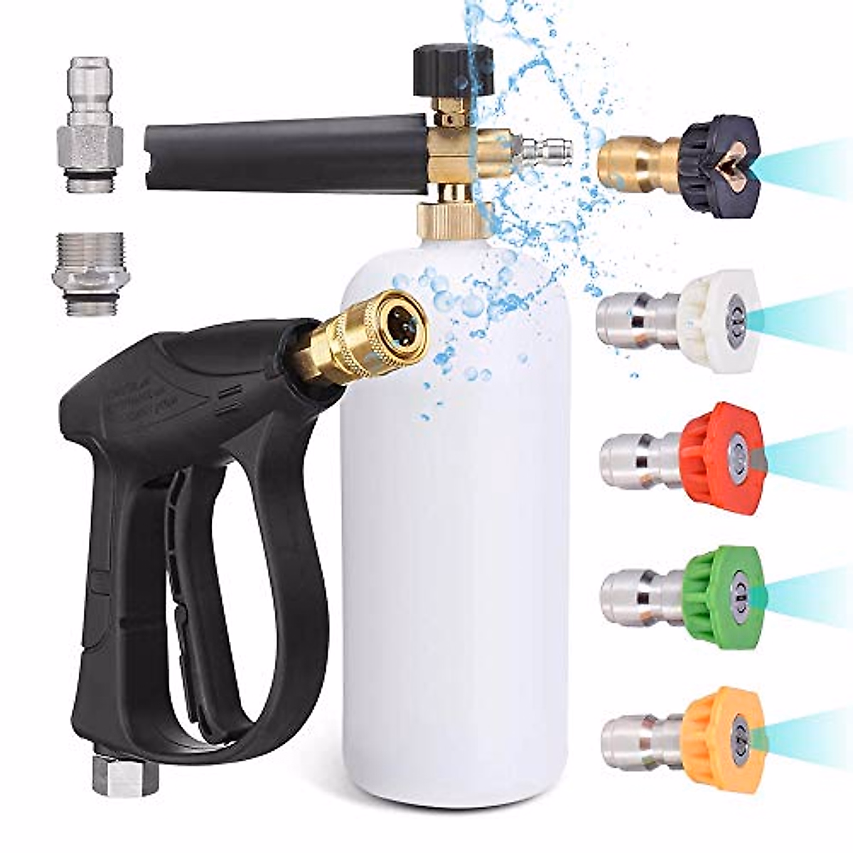 Selkie Foam Cannon Gun Kit, Foam Cannon Blaster with 1/4 Inch Quick Connector with 5pcs Pressure Washer Nozzle Tip,M22-14 mm and 3/8" Quick Inlet Connector, Jet Wash Gun 4350 PSI