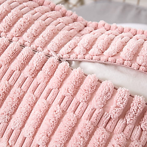 Set of 2 Decorative Throw Pillow Covers 18x18 Inch for Living Room Couch Bed Sofa, Boho Striped Corduroy Square Cushion Case Farmhouse Home Decor, Pink