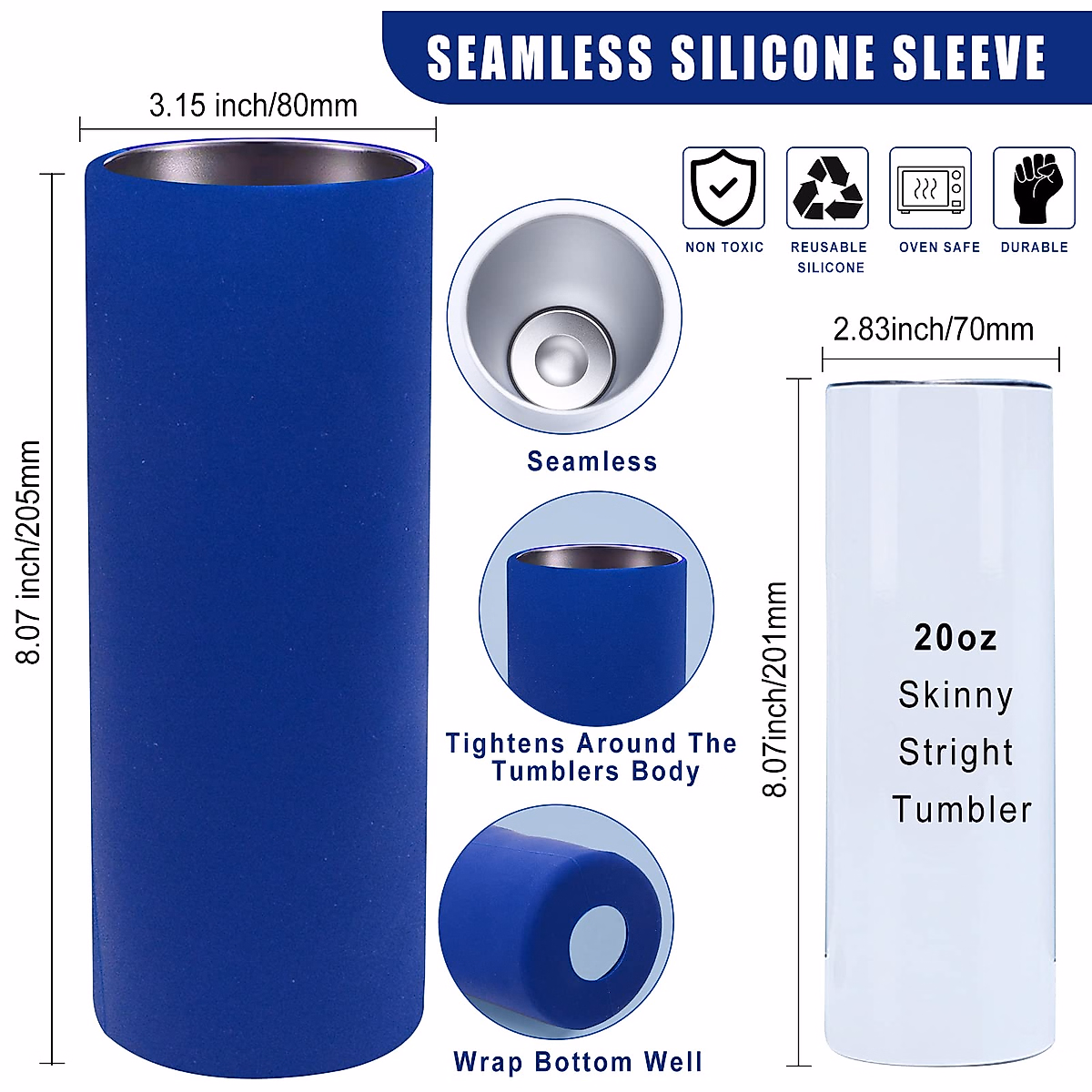 GORGECRAFT 2PCS Unseamed Silicone Wrap for Sublimation Tumblers 20oz Reusable Silicone Sublimation Sleeve Mug Clamp Sleeve Fixture for Full Wrap Tumbler Blanks Sublimation(Blue)