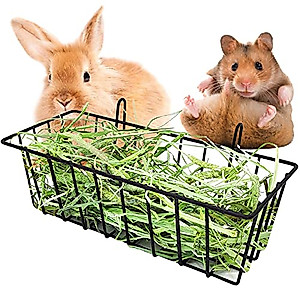 Hay Feeder for Rabbit, Guinea Pig, Bunny, Chinchilla, Heavy-Duty Metal Frame Hay Feeder, Small Animal Basket with Hook Metal Grass Holder Black